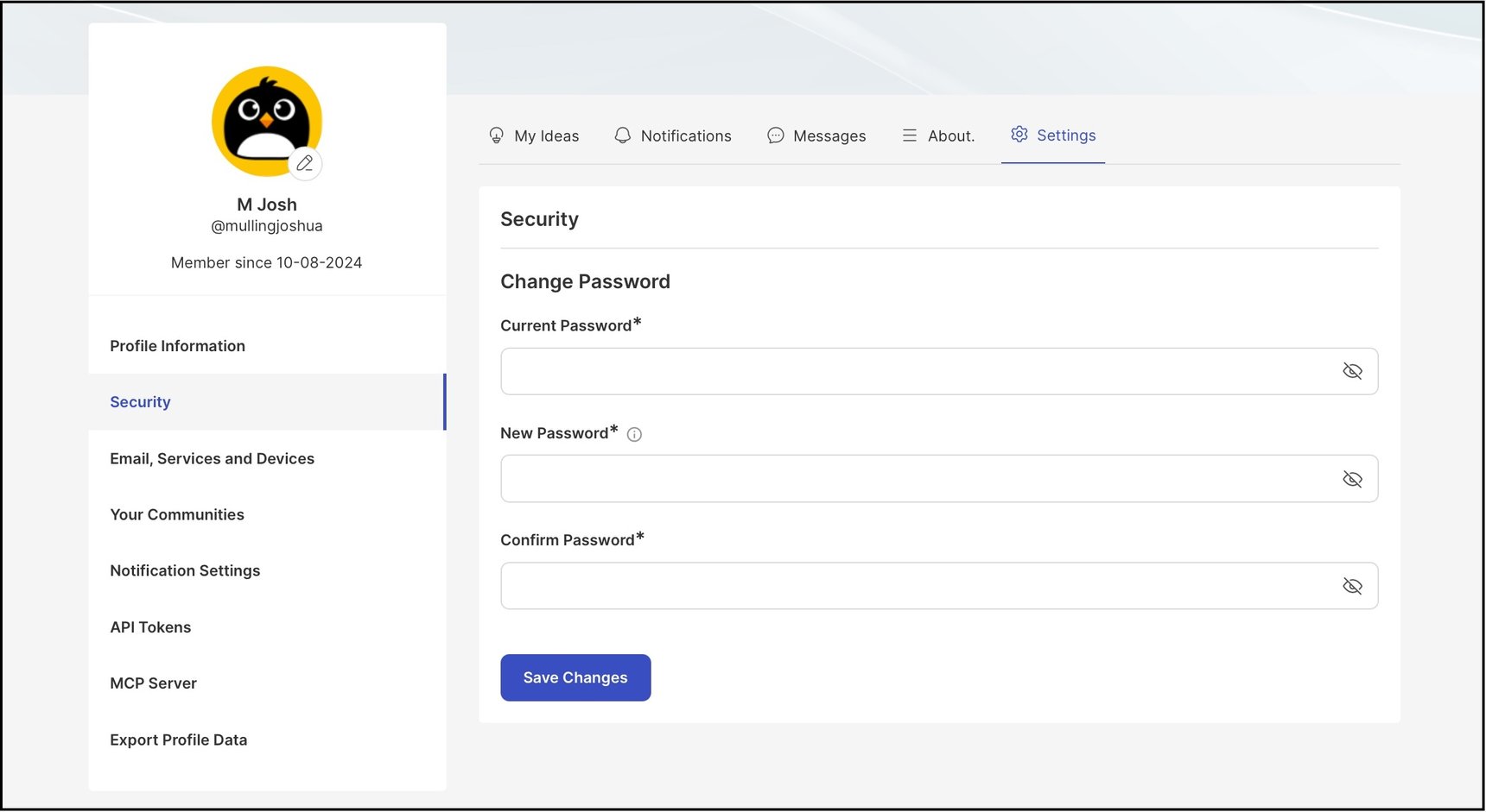Profile - Settings section